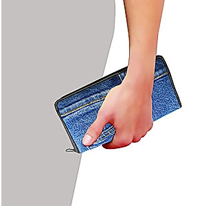 Bijoux De Ja Upcycling Blue Denim Money Zip Around Wallet Wristlet Purse Clutch for Women