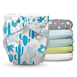 Charlie Banana Baby Washable and Reusable Cloth Diapers, 6 Soft Pocket Diapers and 12 Absorbent Inserts, One-Size, Cactus Star