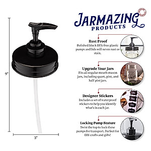 Jarmazing Products Mason Jar Soap Dispenser Lids - Plastic - Black - for All Regular Mouth Jars - 3 Pack