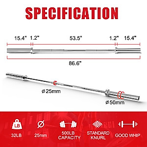 Olympic Barbell Weight Bar for Weightlifting, Bench Press Bar 7ft/6ft/5ft for Strength Training, Rated 700lbs/500lbs/400lbs Weight Capacity