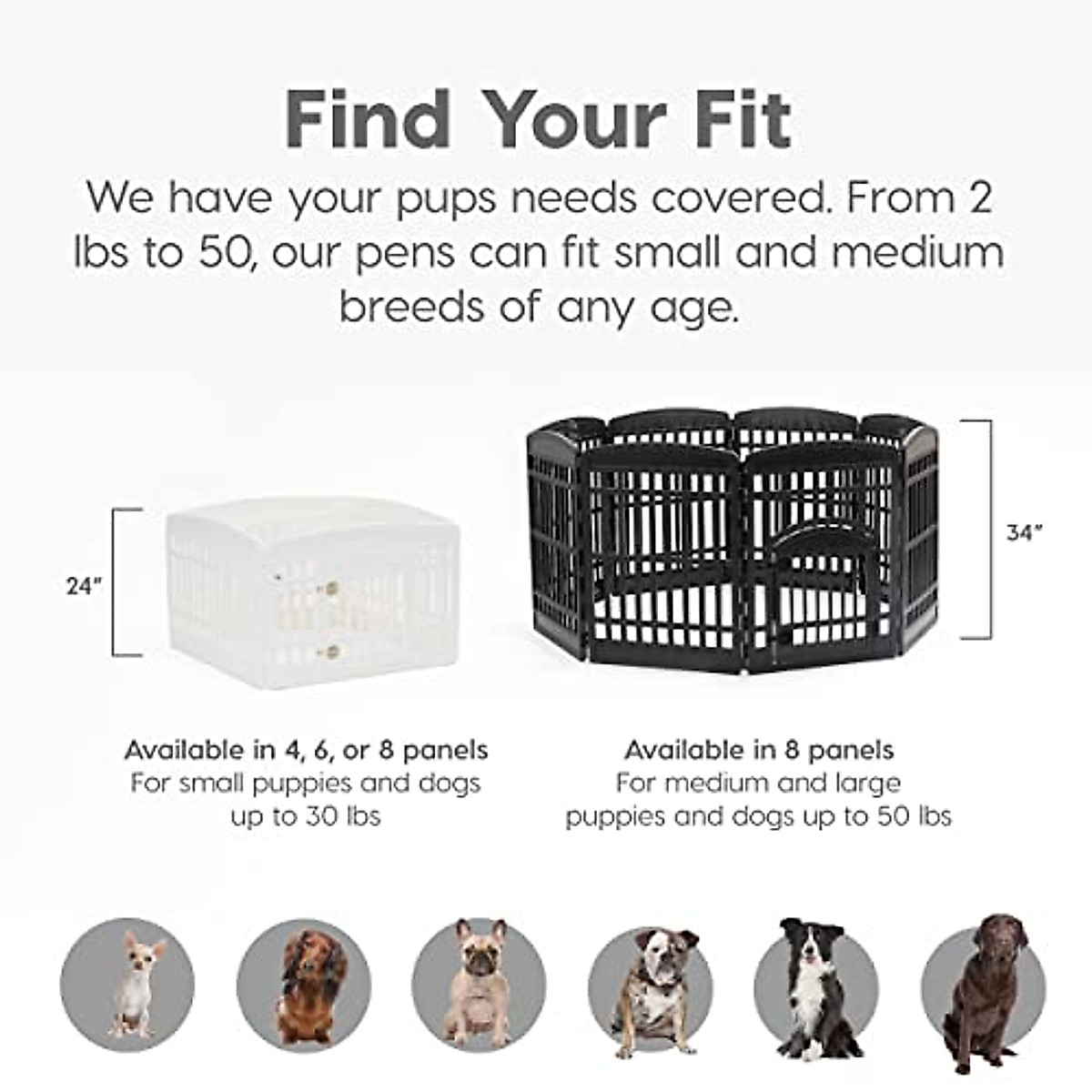 IRIS USA Dog Playpen, 4-Panel 24" Pet Playpen with Door, Puppy Playpen, Indoor/Outdoor Dog Pen, 35 x 35 x 24, Foldable, Customizable, Black