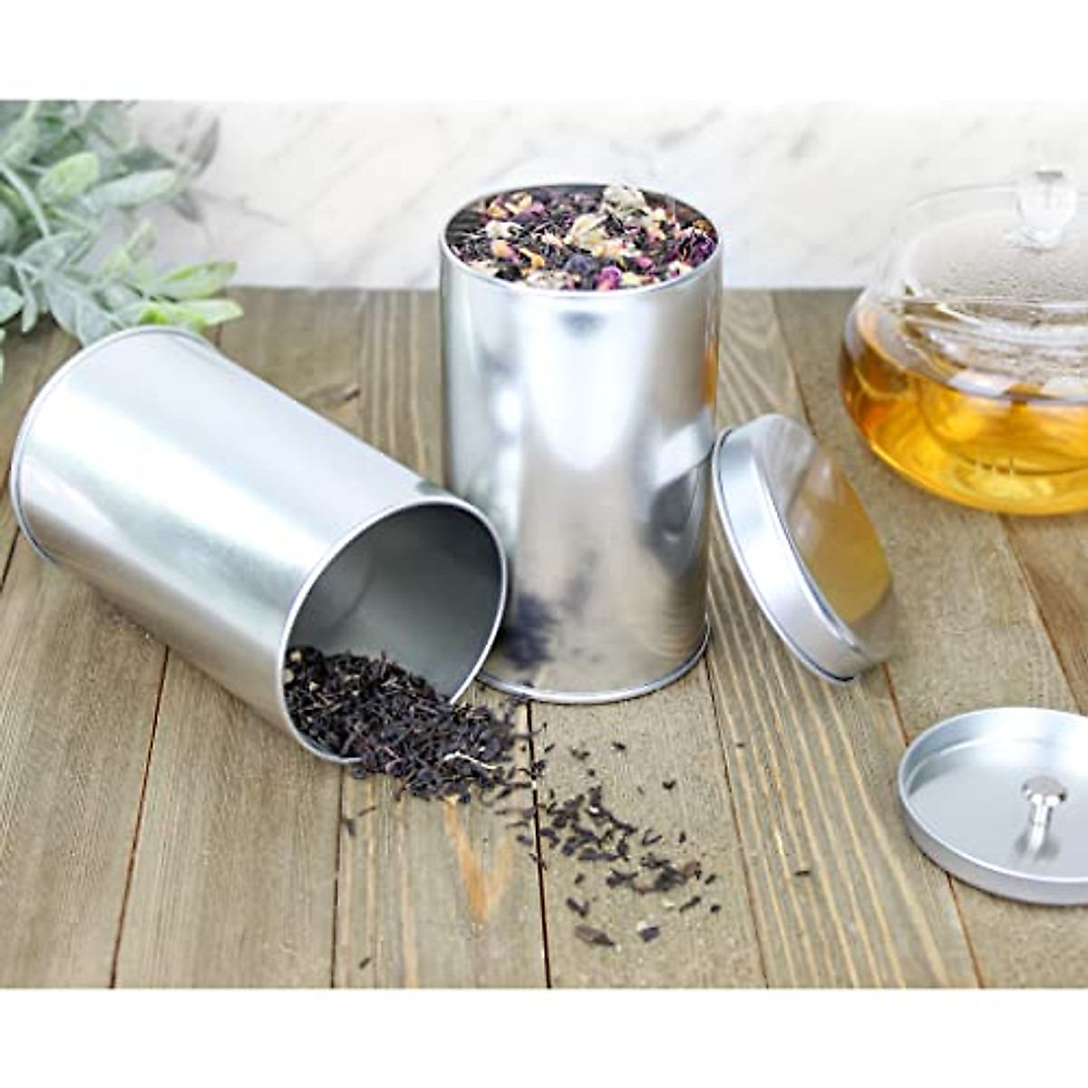 Solstice Double Seal Tea Canisters (4-Pack, Medium); Round Metal Containers with Interior Seal Lid