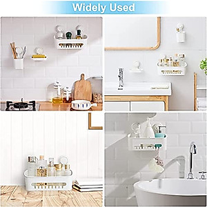 Uten Shower Caddy without Drilling & Soap Dish Suction Cup & Toothbrush Holder, 3-in-1 Bathroom Shelves Set Made of Plastic, Reusable for Kitchen, Bathroom, Living Room, White