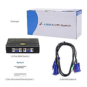 4 Port VGA KVM Switch with USB Hub and Audio Support Wireless Keyboard Mouse Connection and Push Button Switching Function