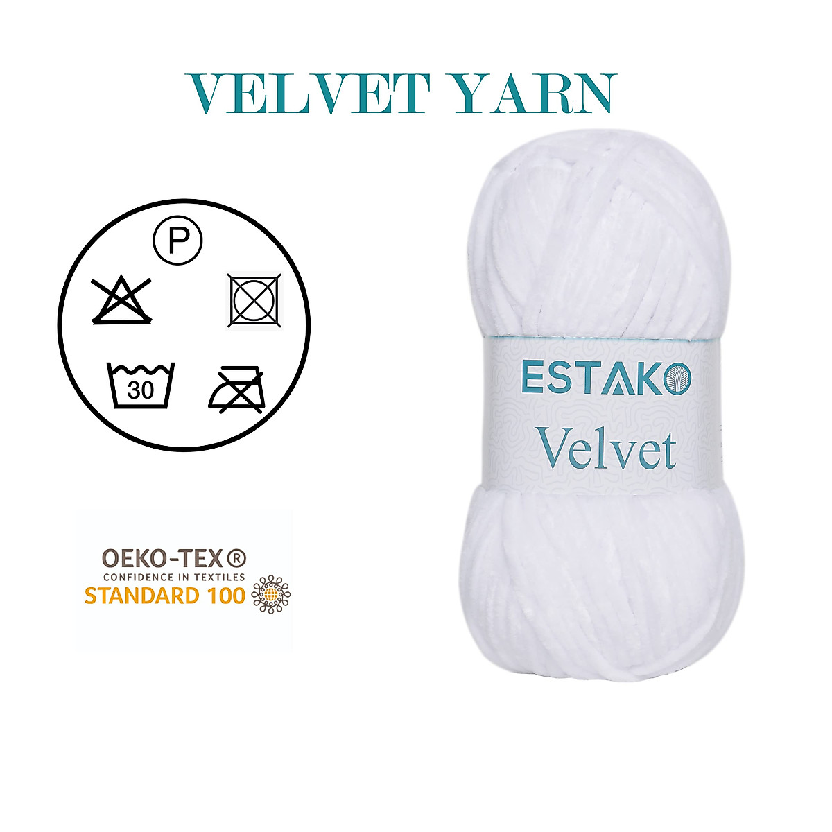 Estako Velvet Chenille Blanket amigurumi Yarn for Crocheting and Knitting Super Bulky 100 gr (132 yds) (1110 - White)