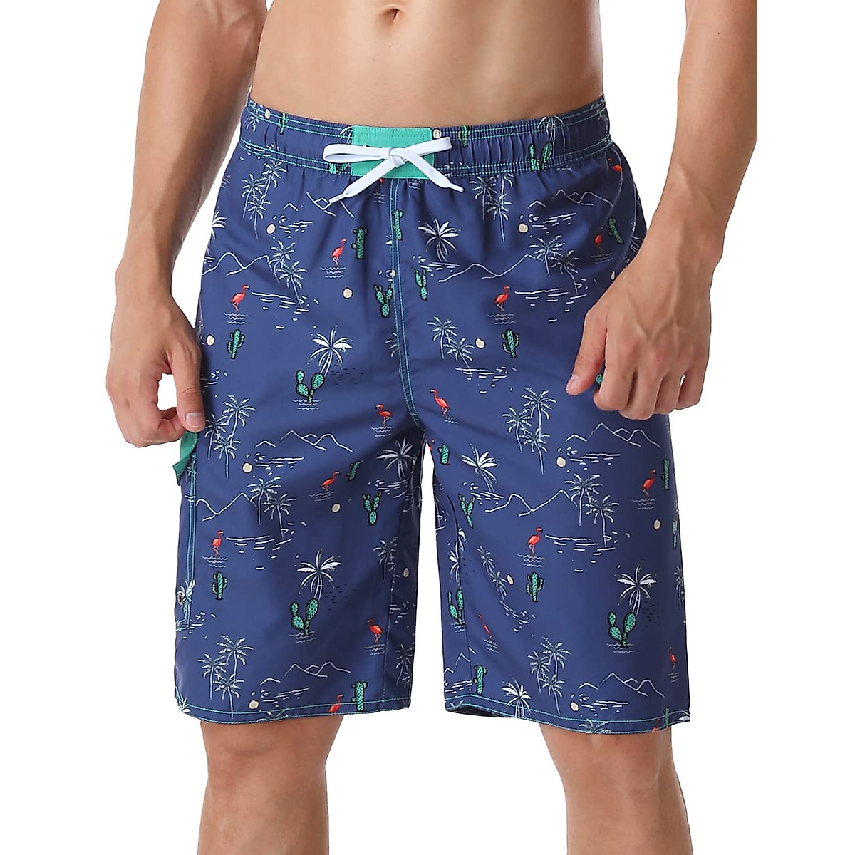 Nonwe Men's Swimming Shorts 9" Breathable Palm Tree Beach Shorts with Lining Blue 40