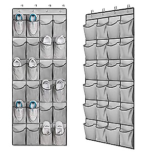 Felibeaco 2 Pack Over The Door Shoes Organizers, Behind Door Shoes Hang Holder Rack with 48 Mesh Large Pockets, Clear Fabric Shoes Hanger Storage Organizer Bag for Bedroom,Pantry,Dorm,Gray