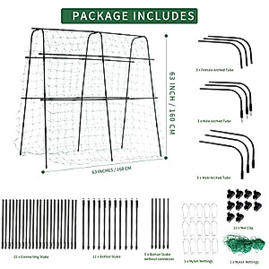 Lalahoni Garden Cucumber Trellis for Climbing Plants Outdoor, 5.3 FT Tall Metal Arch Plant Support for Vegetable Fruit Flower Vine Plant, Pea Tunnel A-Frame Trellis for Raised Bed, with Garden Netting