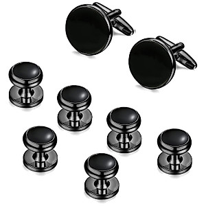 ORAZIO Cuff Links Mens Stainless Steel Cuff Links and Studs Set Gold Black Cufflinks for Men Tuxedo Studs Buttons for Formal Kit Business or Wedding Shirts