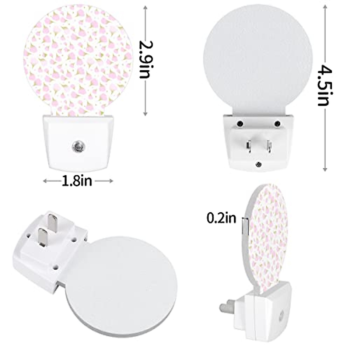 KOBLEN Night Lights Plug Into Wall Dusk to Dawn with Light Sensors Allay Home Round Led Night Light for Adults Bedroom Bathroom 2 Pack