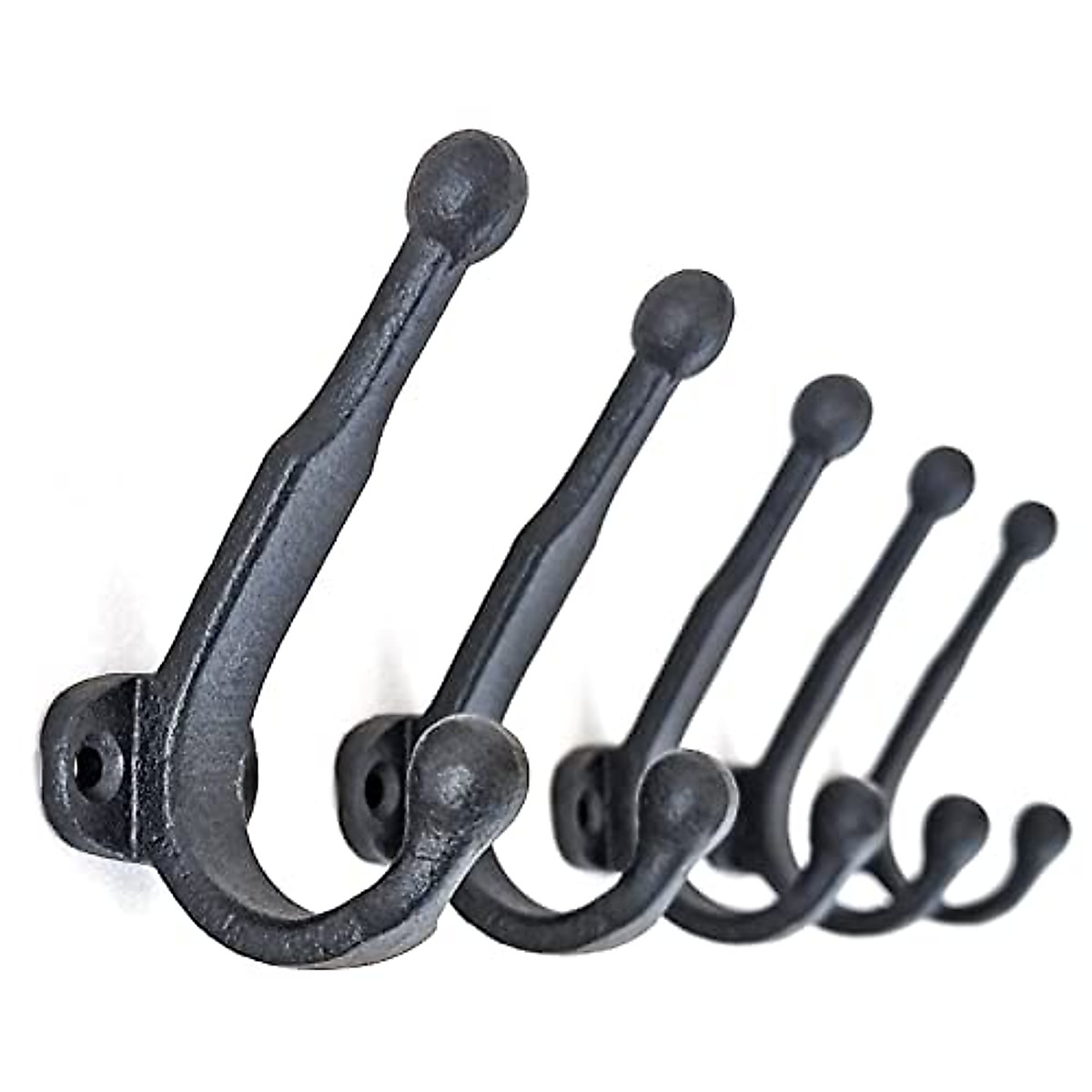 Vintage Cast Iron Wall Hooks - 5-Pack for Stylish Storage