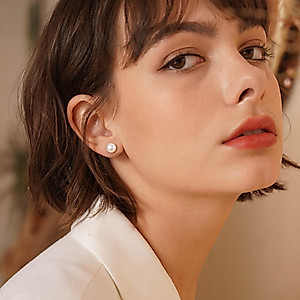 Milacolato 5 Pairs Pearl Stud Earrings for Women | Genuine Freshwater Cultured Pearl Earrings Set 18K White Gold Plated Sterling Silver Stud Earrings | Wedding Bridal Earrings