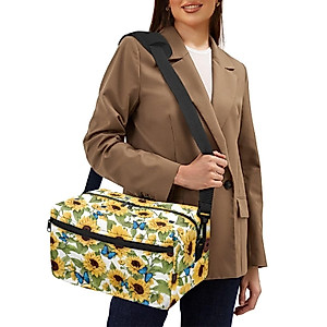 Mumeson Sunflower Yarn Storage Bag Knitting Needles Crochet Hooks Skeins Yarn Knitting & Crochet Storage Bag Yarn Project Box with Adjustable Strap and Holes for Ladies