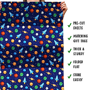 Wrapping Paper for Boys - Kids - Blue - Games (PLANETS IN SPACE)