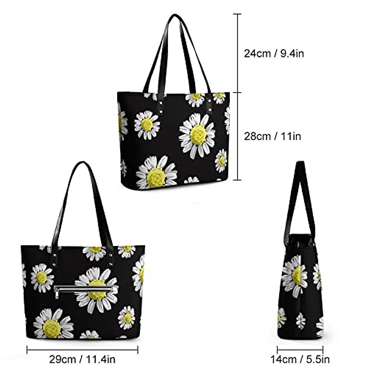 Womens Handbag Chamomile Flowers Pattern Leather Tote Bag Top Handle Satchel Bags For Lady