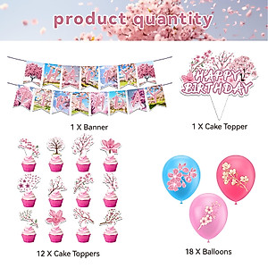 Cherry Blossom Party Decorations Cherry Blossom Birthday Party Supplies Japanese Decorations Includes Birthday Banner Cake Topper Cupcake Toppers Balloons for Wedding Bridal Baby Shower Decorations