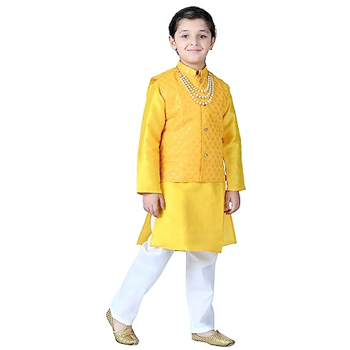 Vaanee Designz Boys' Ethnic Wear Waistcoat Kurta Pyjama Set 7 Years-8 Years Yellow