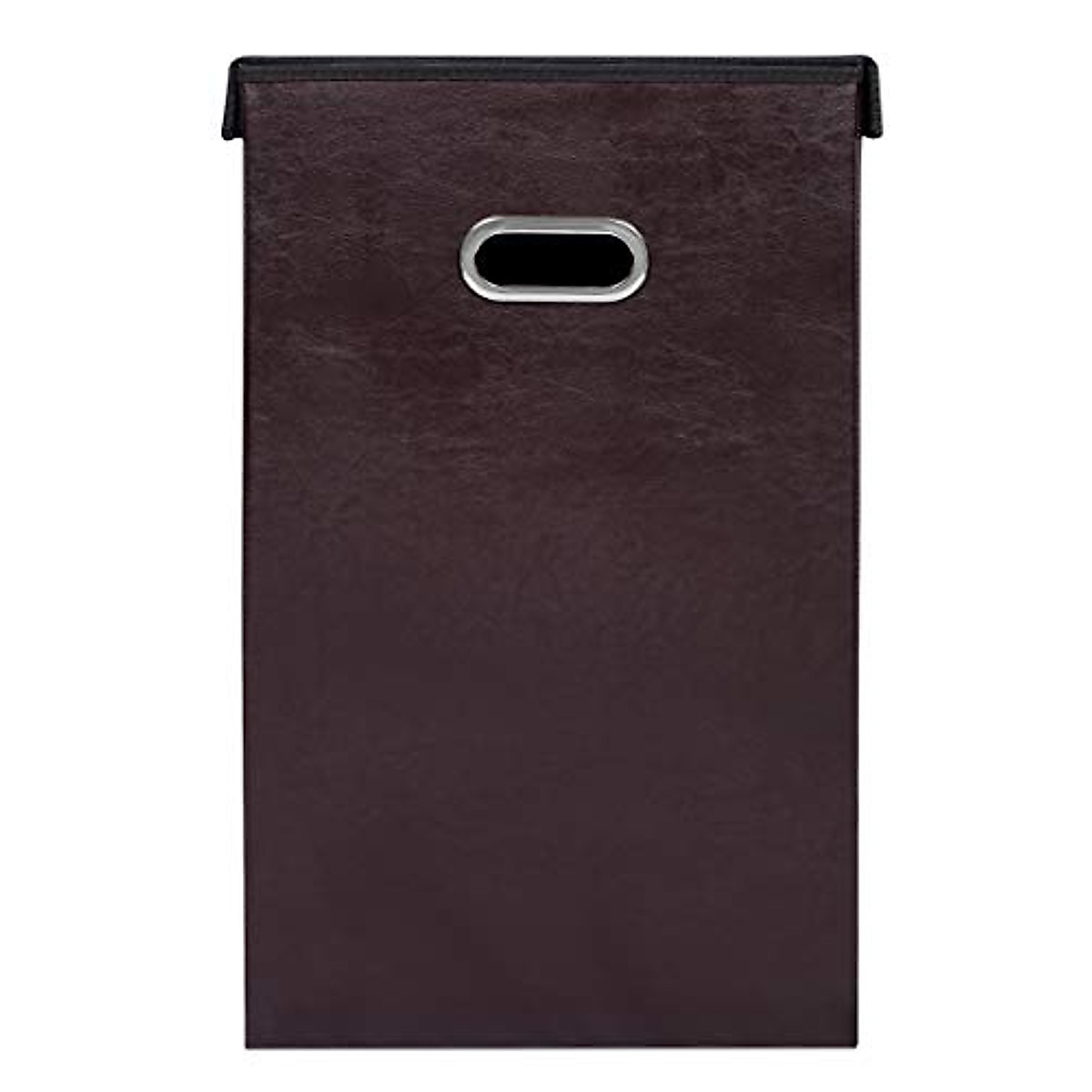 Internet's Best Double Faux Leather Laundry Hamper with Lid - Double Load - Foldable Hamper Basket - Removable Lid - Brown