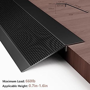4 inch Floor Transition Strip, 36" Threshold Ramp, Aluminum Exterior Door Thresholds for Wheelchair Access Wood Tile Vinyl Flooring, Extra Wide Metal Entrance Door Edge Trim, Black,1Pack