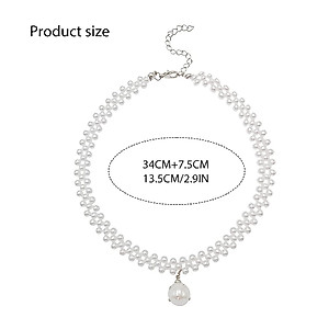 Jeairts Pearl Choker Necklace Silver Crystal Short Necklaces Row Pearl Pendant Necklace Jewelry for Women and Girls