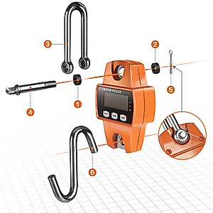 RoMech 660lb Digital Hanging Scale with Cast Aluminum Case, Handheld 300Kg Mini Crane Scale with Hooks for Farm Hunting Fishing Outdoor (Orange)