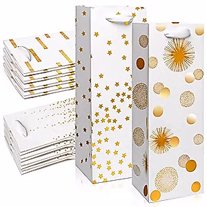 Carnation Wine Bags, 12Pack Wine Gift Bags for Wine Bottles Gifts, Christmas Wine Bags, 4 Assorted Designs Gold Foil Wine Bottle Gift Bags for Valentine's Day, Christmas, Engagement Gift, Weddings, Thanksgiving,14Inch