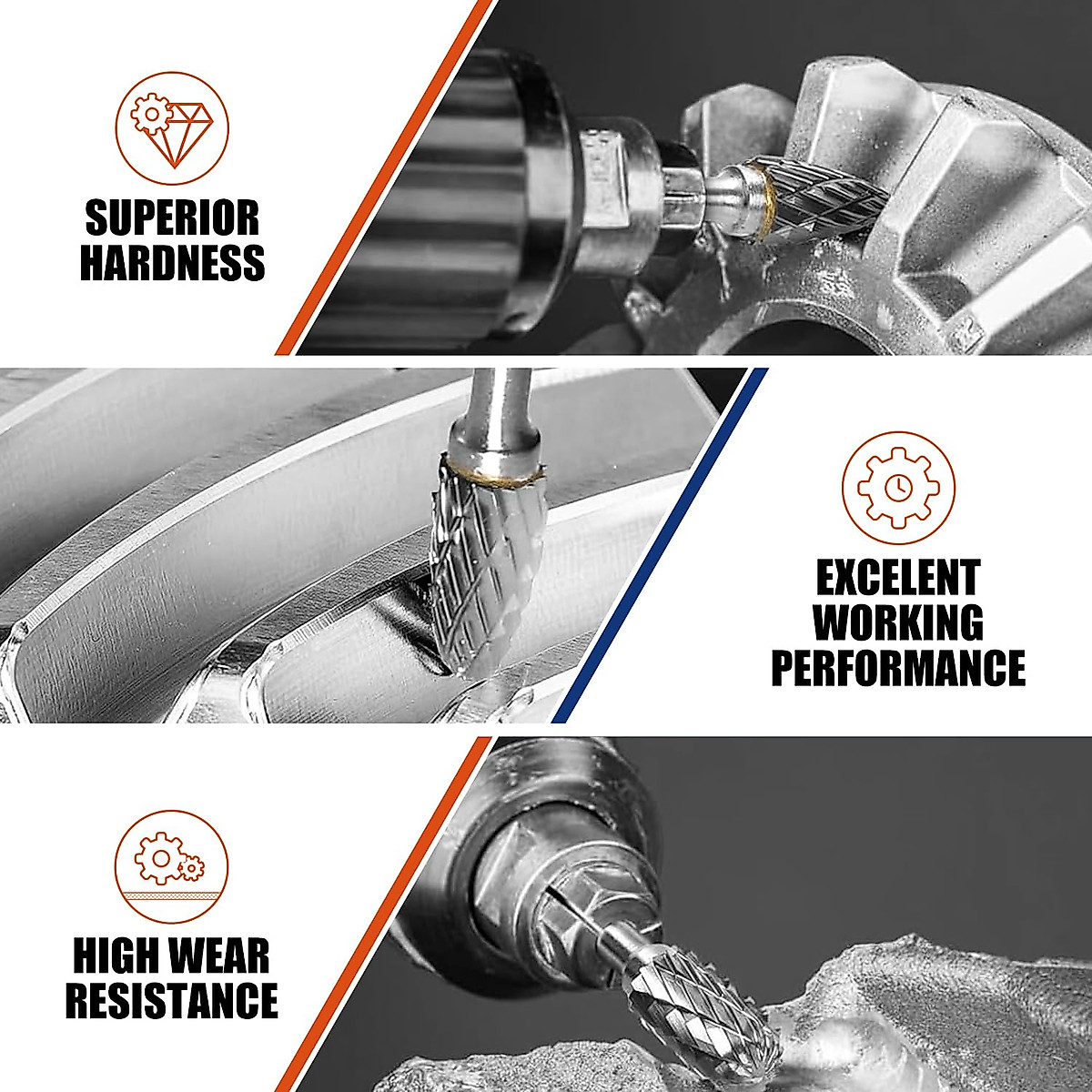 10Pcs Carbide Burr Bits Set Compatible with Dremel 1/8", Rotary Tool Bits with Double-Cut Design, Die Grinder Bits Accessories for Metal Aluminum Wood Stone Steel Plastic Carving Cutting Grinding