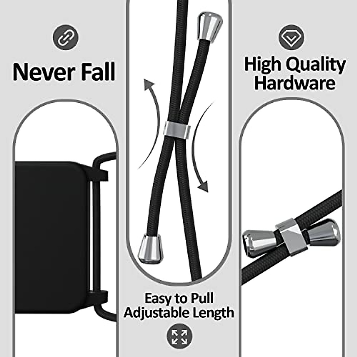 blaspins Crossbody Strap Phone Case for iPhone 13 Pro Max, Adjustable Rope, Belt Neck Lanyard, String Detach Lanyard, Drop Proof Sturdy, Wrist Hand Free Protective Cover 6.7 inch 13 Pro Max - Black