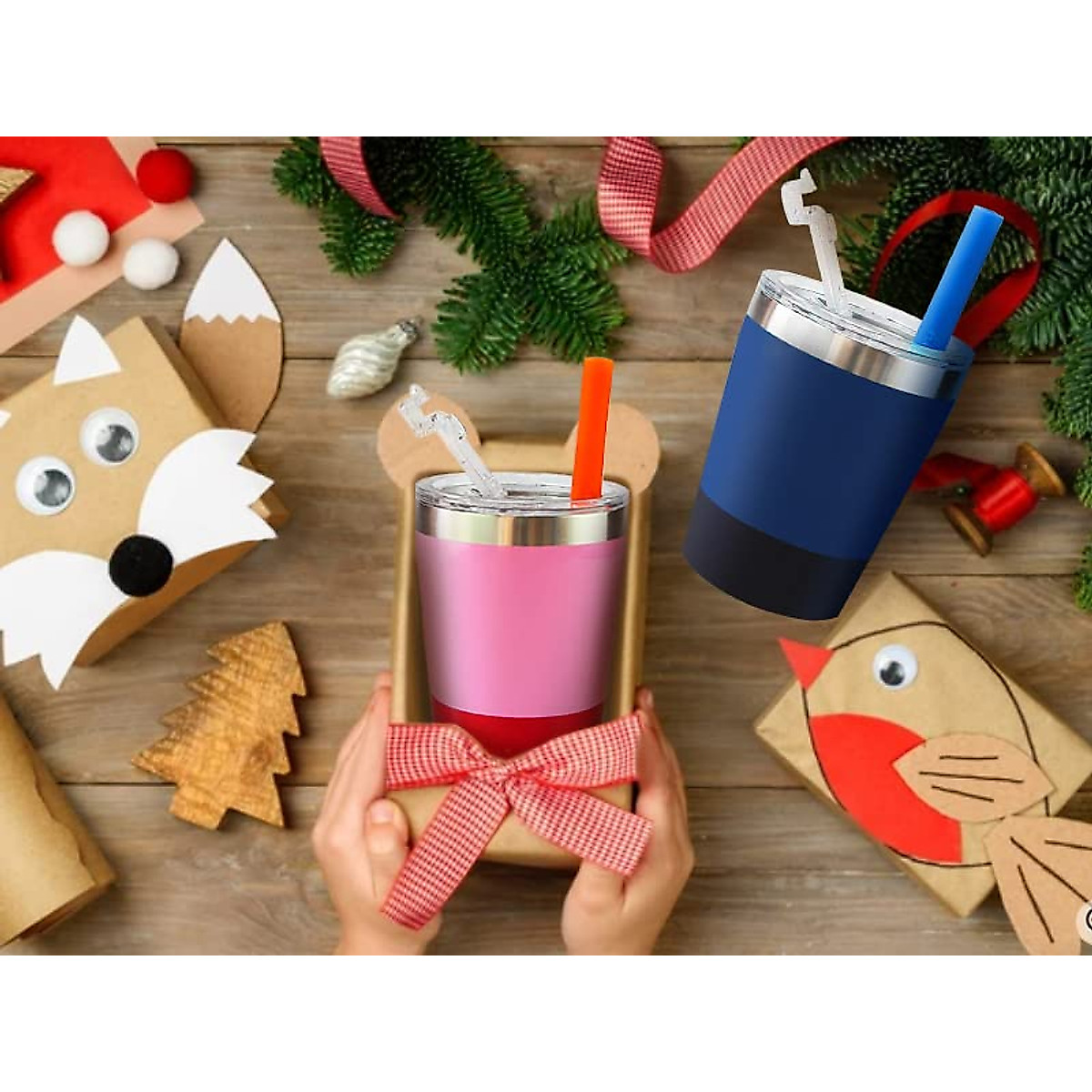 Housavvy Kids Toddler Straw Cups,4 Pack 8 oz,Toddler Smoothie Cups Spill Proof Insulated Kids Stainless Steel Cups Tumbler with Lids Silicone Straws,BPA Free