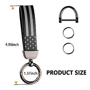 Turcee Leather American Flag Car Keychain,US Flag Car Key Fob,Zinc Alloy Anti-Lost D-ring Key Fob Keychain for Men and Women
