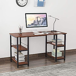 soges Home Office Desk 55 inches Computer Desk, Storage Desk Morden Style with Open Shelves Worksation, Walnut DZ012-140-WA
