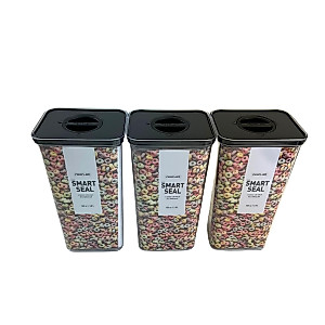 Neoflam Airtight Smart Seal Food Storage Container (Set of 3) | Crystal Clear Body, Matte Black Lid | Modular, Stackable, Nestable Design | Easy to Clean, BPA Free (Rectangle, 3,6L)