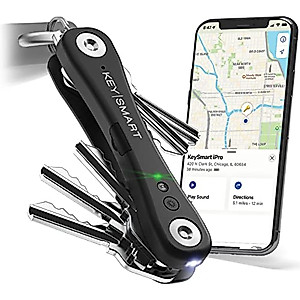 KeySmart iPro - Apple Find My App Compatible - Find Your Lost Keys Smart Key Organizer Keychain Holder, Compact Trackable Key Chain Keyholder, LED Flashlight (up to 14 Keys, Black)
