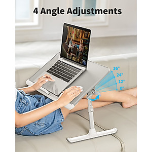 SAIJI Laptop Bed Tray Table, Laptop Computer Lap Desk for Bed, Laptop Bed Desk with Anti-Slip PVC Leather,Adjustable Laptop Stand for Bed Sofa Couch, Bed Trays for Eating Breakfast(Large,Gray)