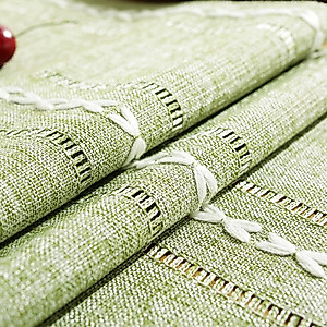 Rustic Farmhouse Style Linen Table Runner, Boho Handmade Tassel Embroidered Small Table Runners 48 Inches Long for Holiday Party, Christmas and Dining Decorations, 13 inchW X 48 inchL - Sage Green