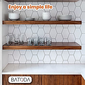 BATODA 17" Acacia Wood Floating Shelves Wall Mounted for Bathroom – Rustic Farmhouse Wooden Wall Storage Shelf for Bed Room, Kitchen, Home Décor - Brackets Included - 17 x 6 x 1.2 Inch - (Set of 2)