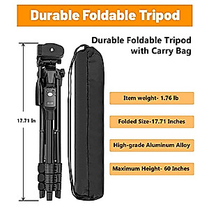 60" Camera Tripod with Travel Bag,Cell Phone Tripod with Remote,Professional Aluminum Portable Tripod Stand with Phone Tripod Mount&1/4”Screw,Compatible with Phone/Camera/Projector/DSLR/SLR