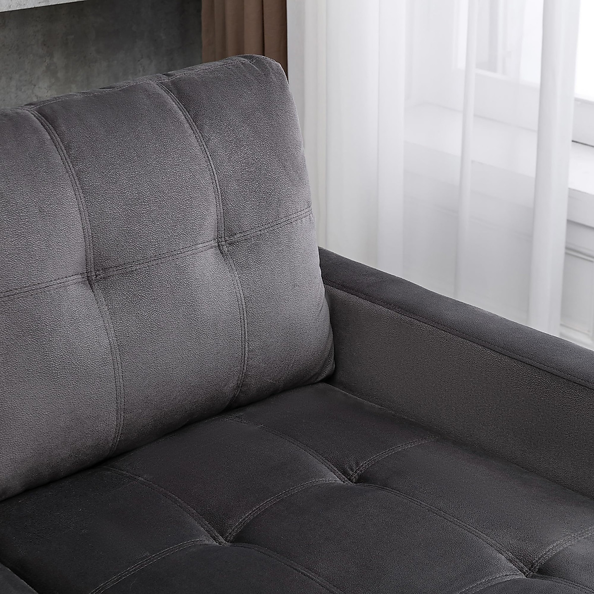 Polibi 76.8'' Pull Out Sleeper Reversible Sectional Storage Sofa Bed,Convertible Velvet Corner Sofa Bed and L-Shape 2 Seat Sectional Chaise with Storage,Sleeper Sofa for Living Room,Dark Grey