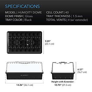 AC Infinity Humidity Dome, Germination Kit with Sturdy Drip Tray, 5x8 Cell Seedling Tray, and Vented Height Extension Panels, for Seed Starting, Propagation, Cloning Plants