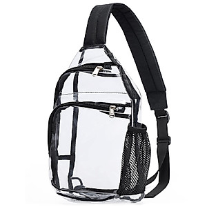 Lorbro Clear Sling Bag Stadium Approved, Clear Crossbody Shoulder Bag, One Strap Chest Backpack for Men & Women, Sporting Event, Concert, Hiking (Clear-Black)