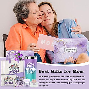 HULASO Mothers Day Gifts for Mom from Daughter, Fun Birthday Gifts for Mom Women with 20 Oz Tumbler Mothers Day Cards Canvas Tote Bag Scented Candle Makeup Bag Cute Acrylic Plaque Sign