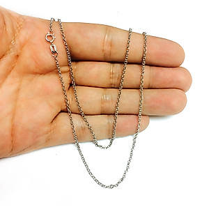 Jewelry Affairs 10k White Real Gold Round Rolo Link Chain Necklace, 1.9mm, 20"