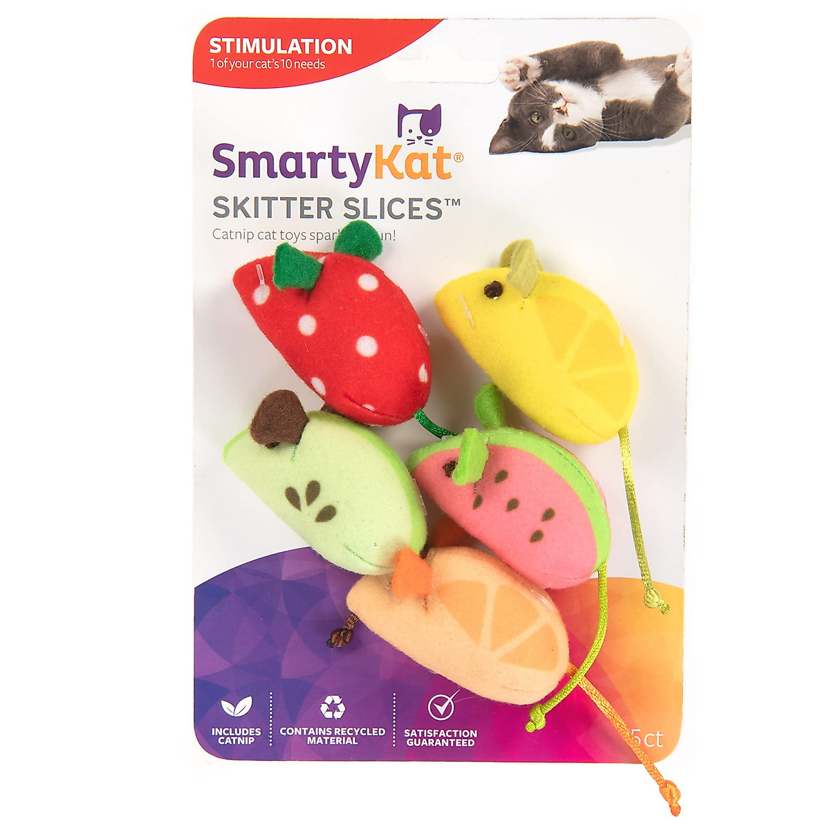 SmartyKat (5 Count Skitter Slices Plush Catnip Cat Toys - Multi Color, 5 Count