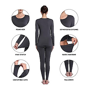 serava Thermal Underwear for Women Long Johns, Base Layer Fleece Lined Top Bottom Set for Cold Weather (L,Grey)