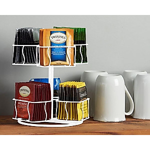 Nifty Tea Bag Spinning Carousel – 6 Compartments, Up to 60 Tea Bags Storage, Spins 360-Degrees, Lazy Susan Platform, Modern White Design, Home or Office Kitchen Counter Organizer
