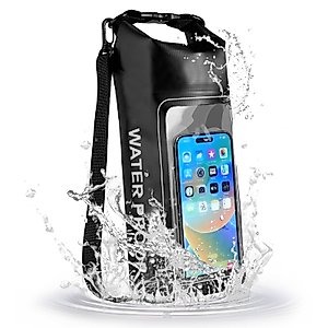 HUGSEE 2L Waterproof Dry Bag Backpack with Integrated Clear Phone Pouch for Outdoor Activities, Black