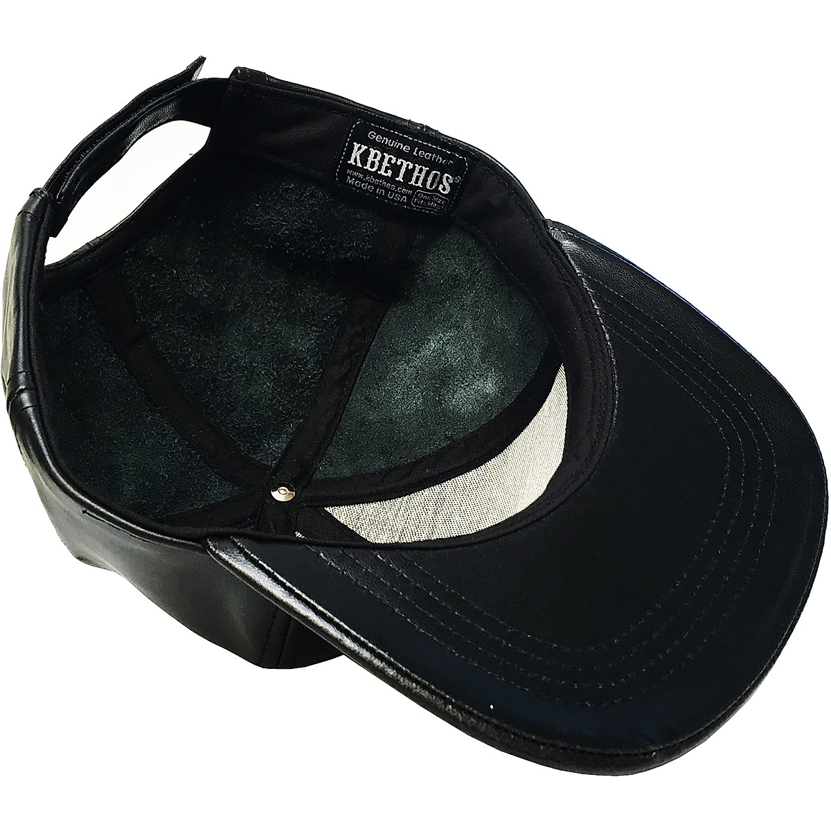 KBETHOS Leather-BBCAP BLK Genuine Leather Flat Bill Baseball Hat Cap - Made in USA