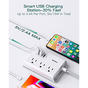 2 Pack Power Strip Surge Protector and Extension Cord with 3 USB Ports 3 Widely Spaced Outlets