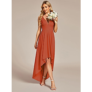 Ever-Pretty Women's Plus Size Ruched V Neck A-Line Hi-Lo Summer Bridesmaid Dresses Burnt Orange US20