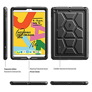 Poetic TurtleSkin Case Designed for iPad 10.2 9th Generation (2021) / 8th Generation (2020) / 7th Generation (2019), Heavy Duty Shockproof Kids Friendly Silicone Case Cover, Black